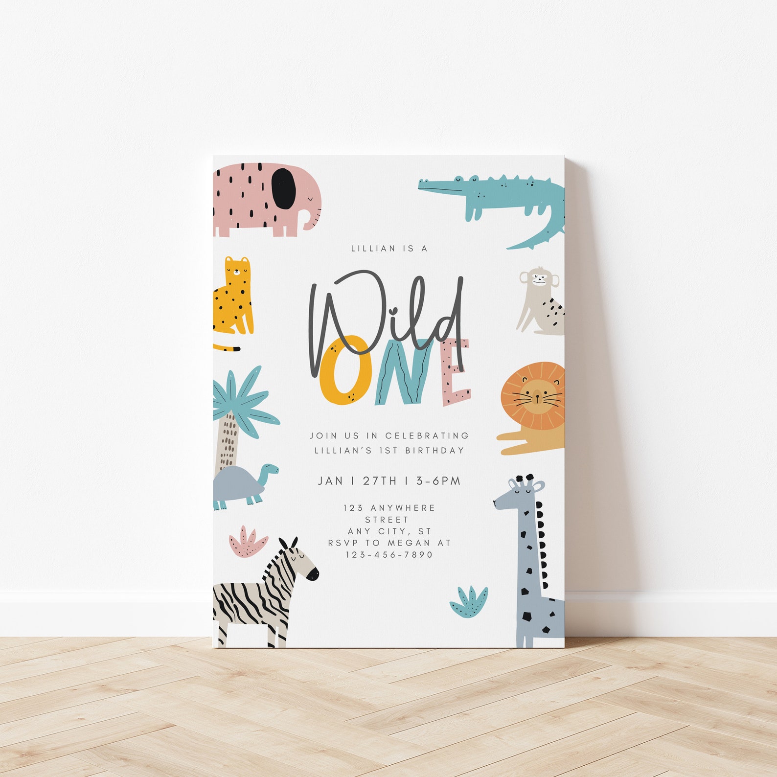 Wild One Invitation Girl 1st Birthday Invitations Teal Pink and Orange ...