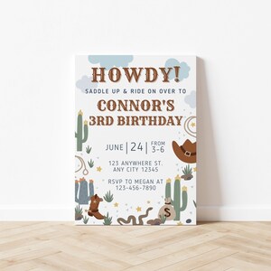 Editable Howdy! Rodeo Invitation, Cowboy Invite, Modern Wild West Party ...