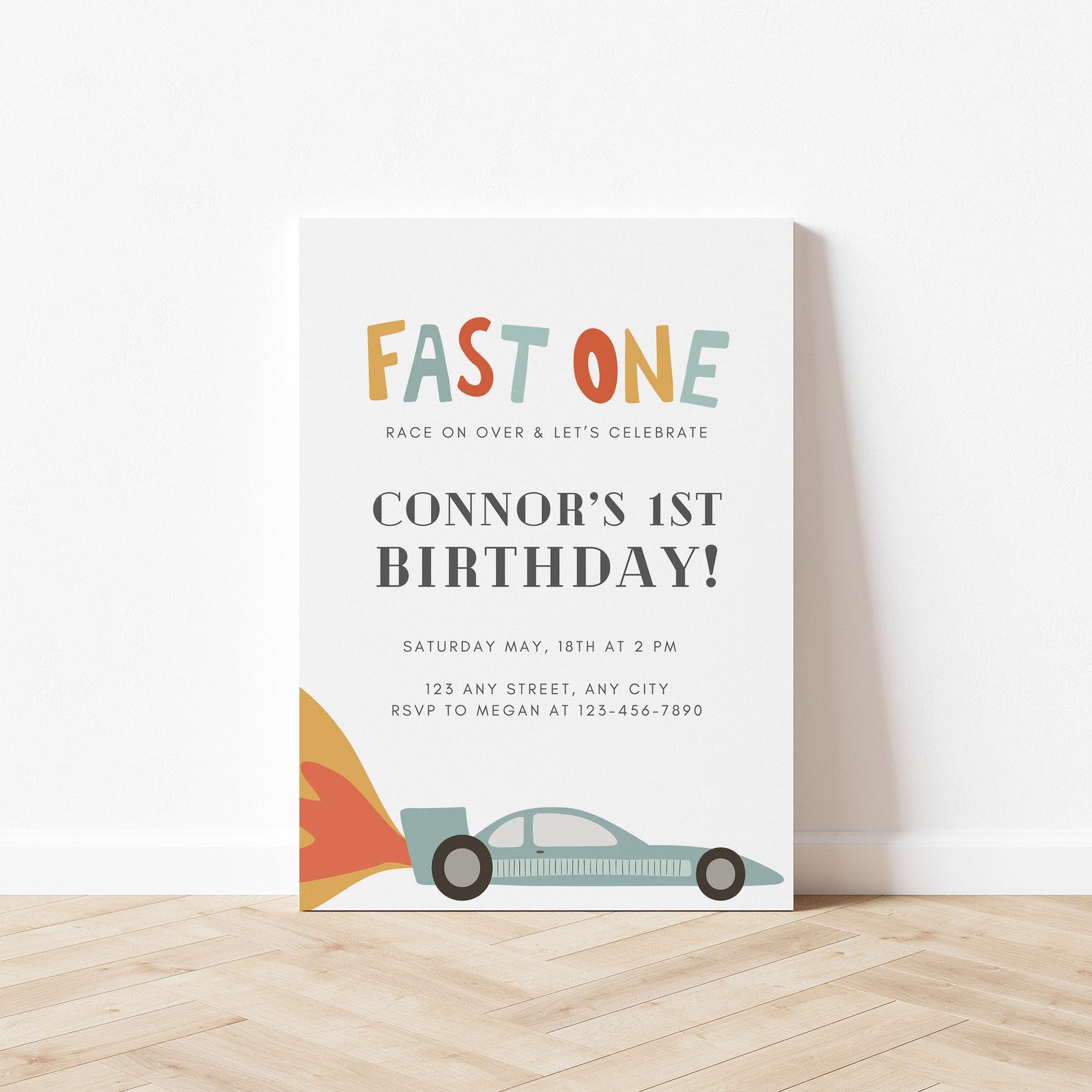 Fast One Race Car First Birthday Invitation Vintage Race Car Invite 1st ...