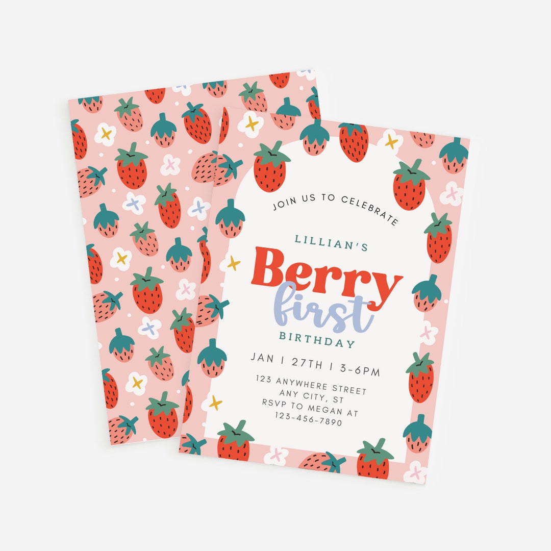 Berry First Birthday Invitation, Berry Sweet One Invitations for Girls ...