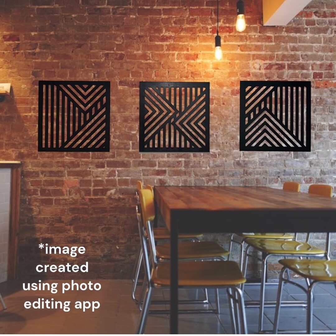 Geometric Wood Panels Geometric Wood Wood Panel Trio of - Etsy