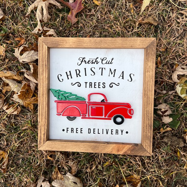 Wooden Red Truck Christmas Sign - Etsy