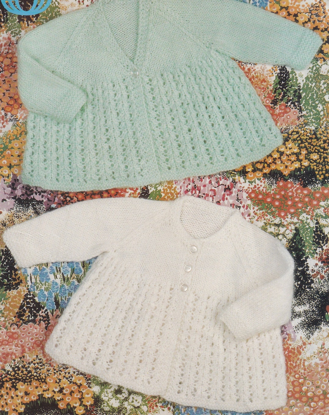 Baby Matinee Coat Cardigans Knitting Pattern V and Round Neck - Vintage ...