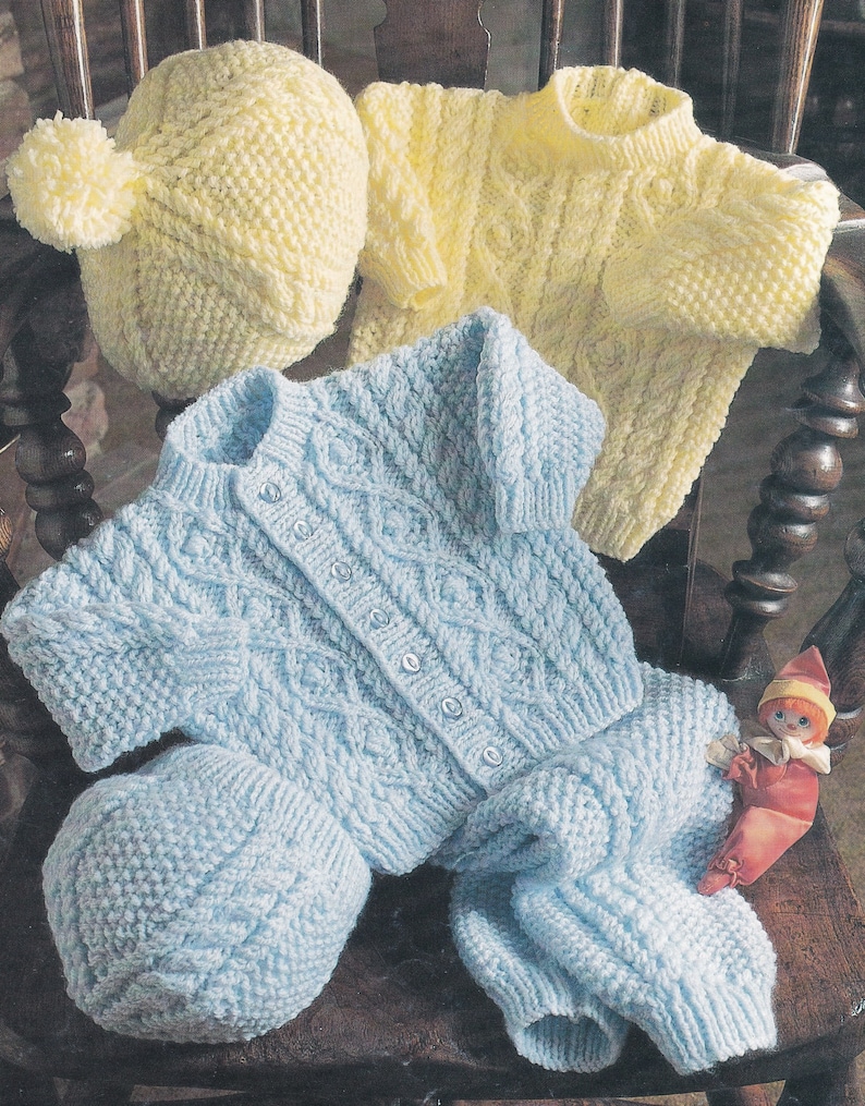 Aran Knitting Pattern for Baby Boy Cardigan and Trousers Set - Etsy