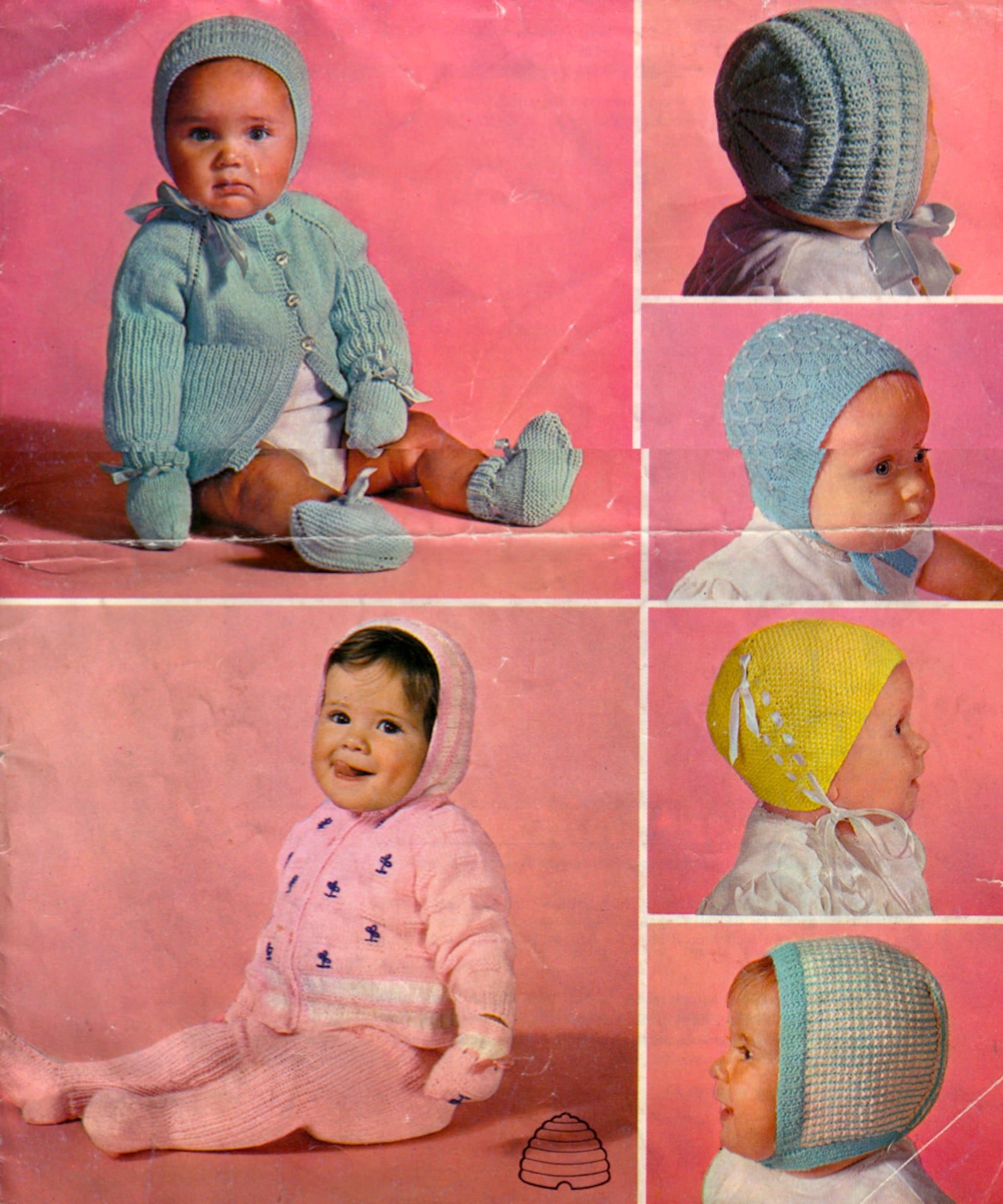 Vintage Knitting Pattern for a Collection of Beautiful Baby Bonnets Age ...
