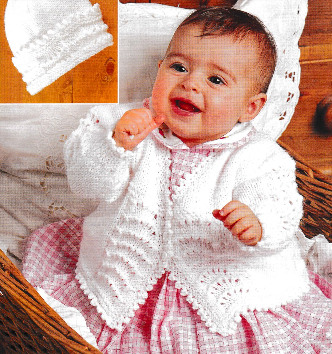 Pretty Fan and Feather Style Baby Cardigan and Hat Knitting Pattern - Etsy