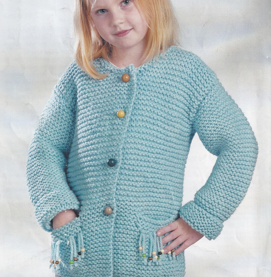 Vintage Knitting Pattern for Easy Garter Stitch Chunky Girls Cardigan ...