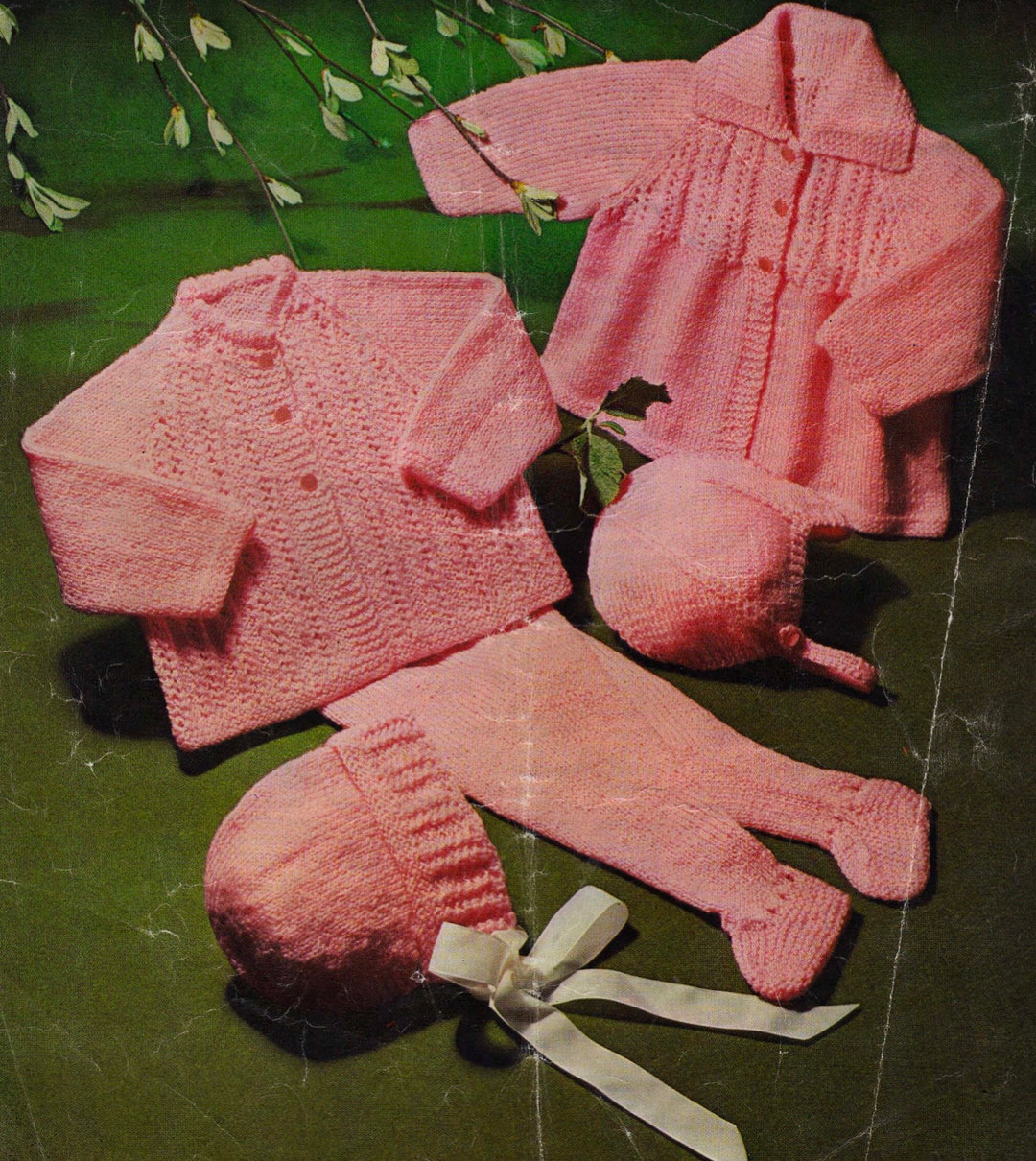 Vintage Baby Knitting Pattern - Pram Set With Bonnet Cardigan and ...