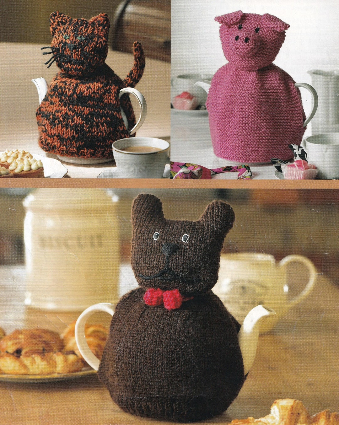 Vintage Tea Cosies Knitting Pattern PDF Download - Cat Dog and Pig Farm ...