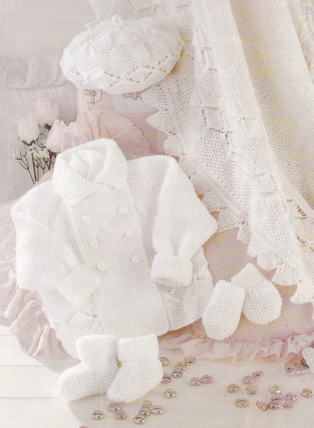 Knitting Pattern for Beautiful Baby Layette Set With Beret Hat Blanket ...