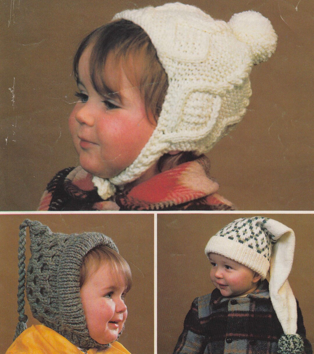 Vintage Knitting Pattern for Toddler Hats Including Stocking Elf Hat ...