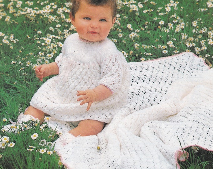 Vintage 2 Ply Knitting Pattern Knit Baby Girl 7 Pc Cobweb Lace Layette ...