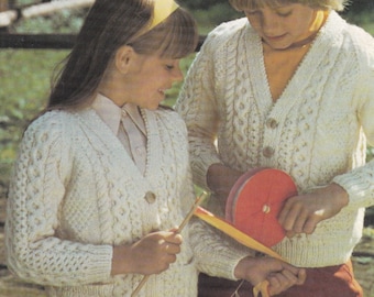 Girls Aran Cardigan Knitting Pattern PDF Childrens 24, 26, 28 and 30 ...