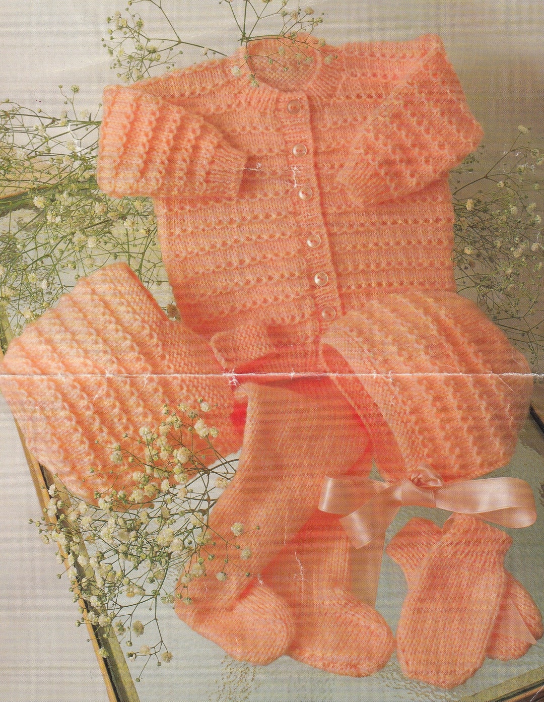 Vintage Knitting Pattern for Baby Set With Cardigan, Bonnet, Leggings ...