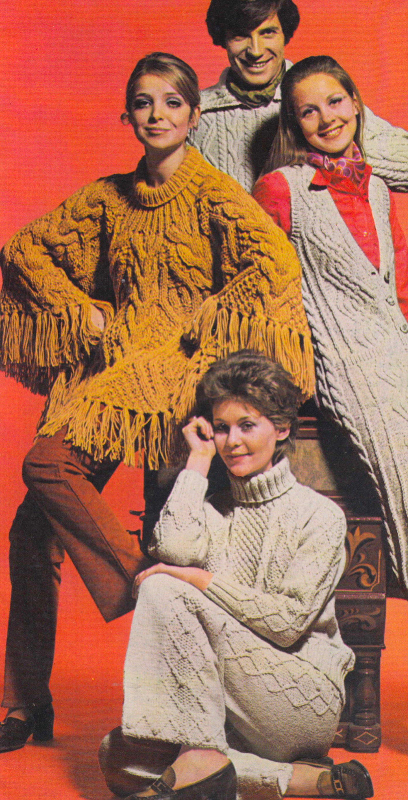 Vintage Knitting Pattern for 1970s Aran Poncho and Cardigans - Etsy
