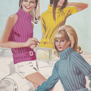 Vintage Knitting Pattern - Women's Retro Polo Neck Ribbed Sweater ...