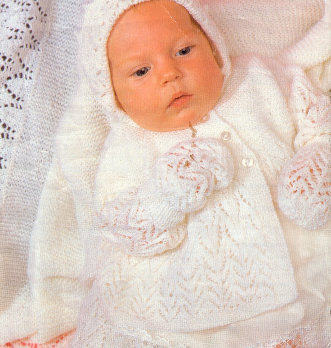 Vintage Knitting Pattern for 3 Ply Baby Shawl Matinee Cardigan Botties ...