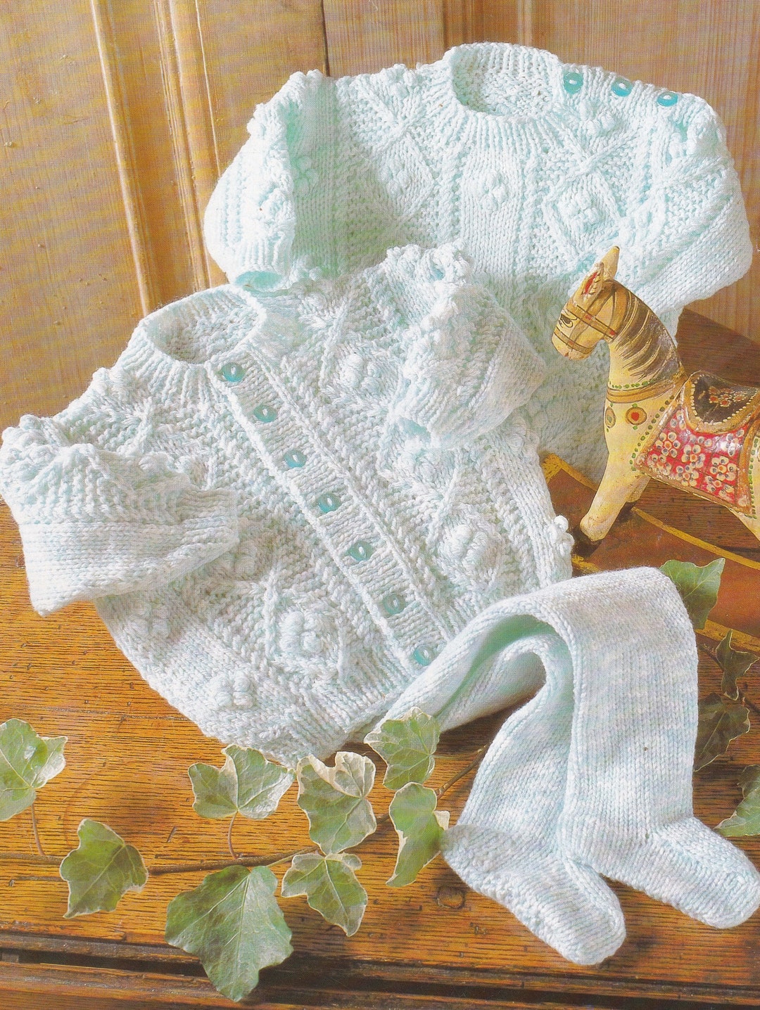 Dk Knitting Pattern for Baby Aran Sweater and Cardigan Plus Leggings ...