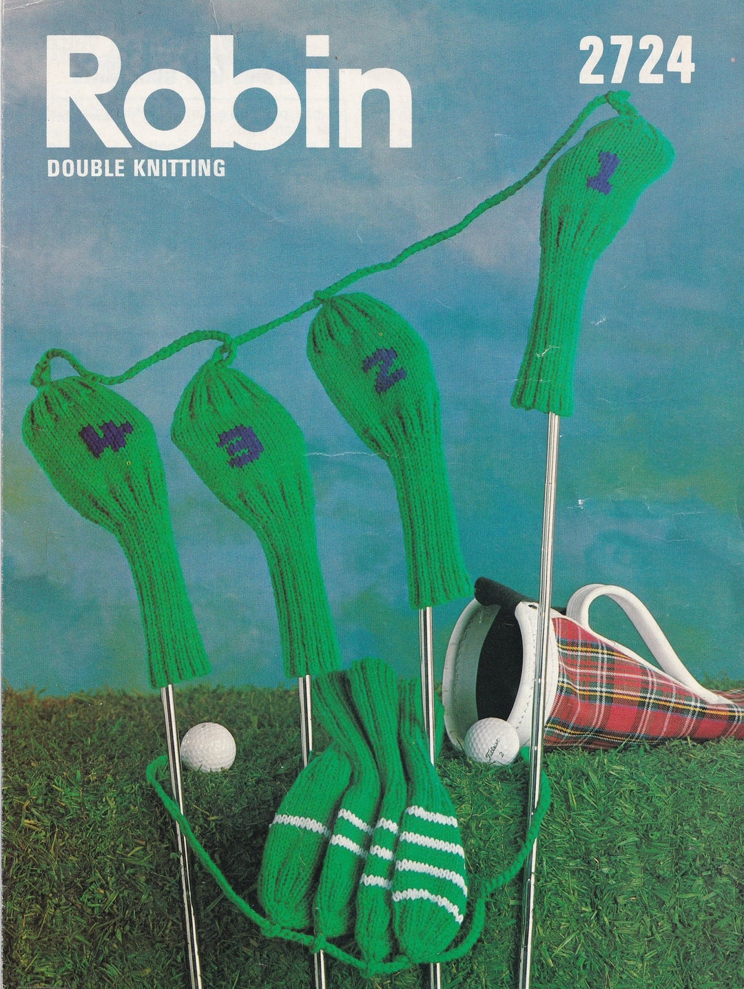 Vintage Knitting Pattern for Golf Club Covers - Striped and Numbered ...