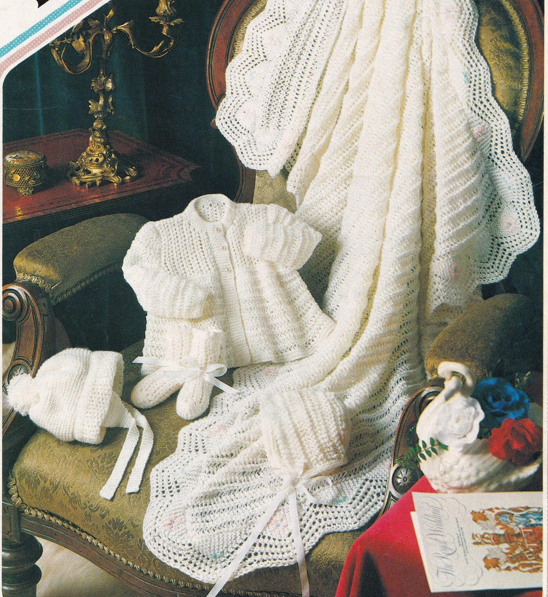 Vintage Baby Layette Set Knitting Pattern - Shawl Socks Matinee Coat ...