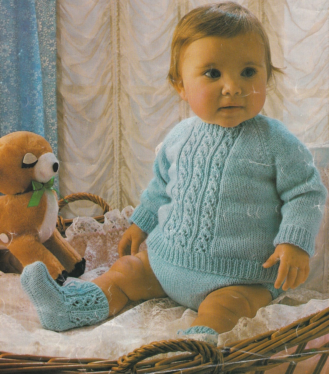 Cute 4 Ply Vintage Baby Knitting Pattern - Jumper Pants and Booties in ...