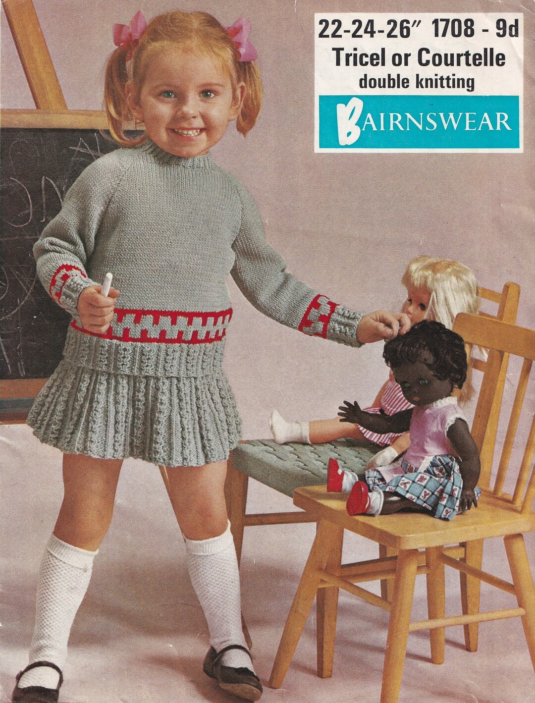 Vintage Knitting Pattern for Little Girls Jumper and Skirt Suit - Etsy
