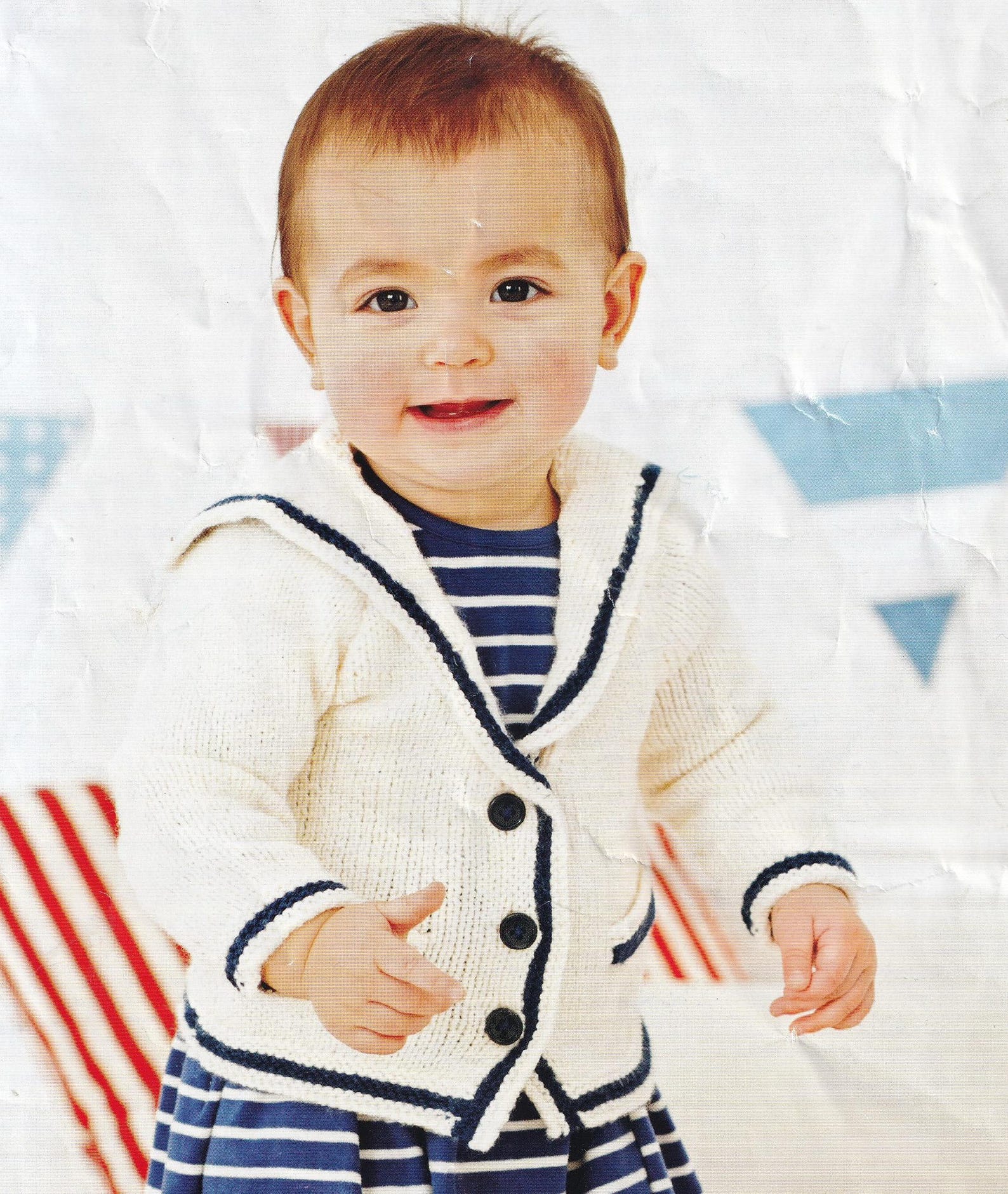 Vintage Knitting Pattern for Baby Sailor Jacket Cardigan - Easy Knit ...
