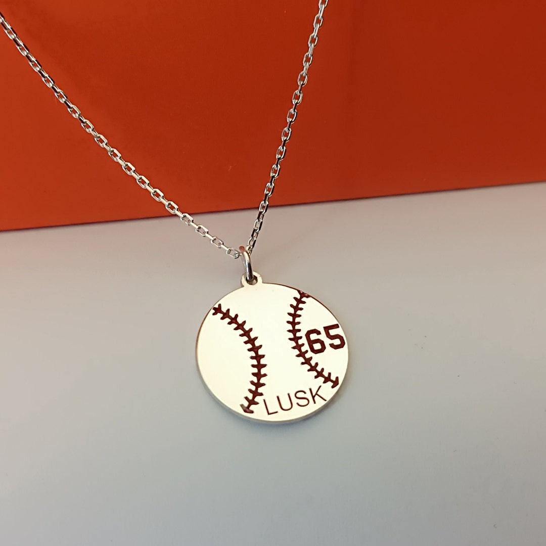 Personalized Baseball Necklace: Sterling Silver Custom Name & Number - Etsy