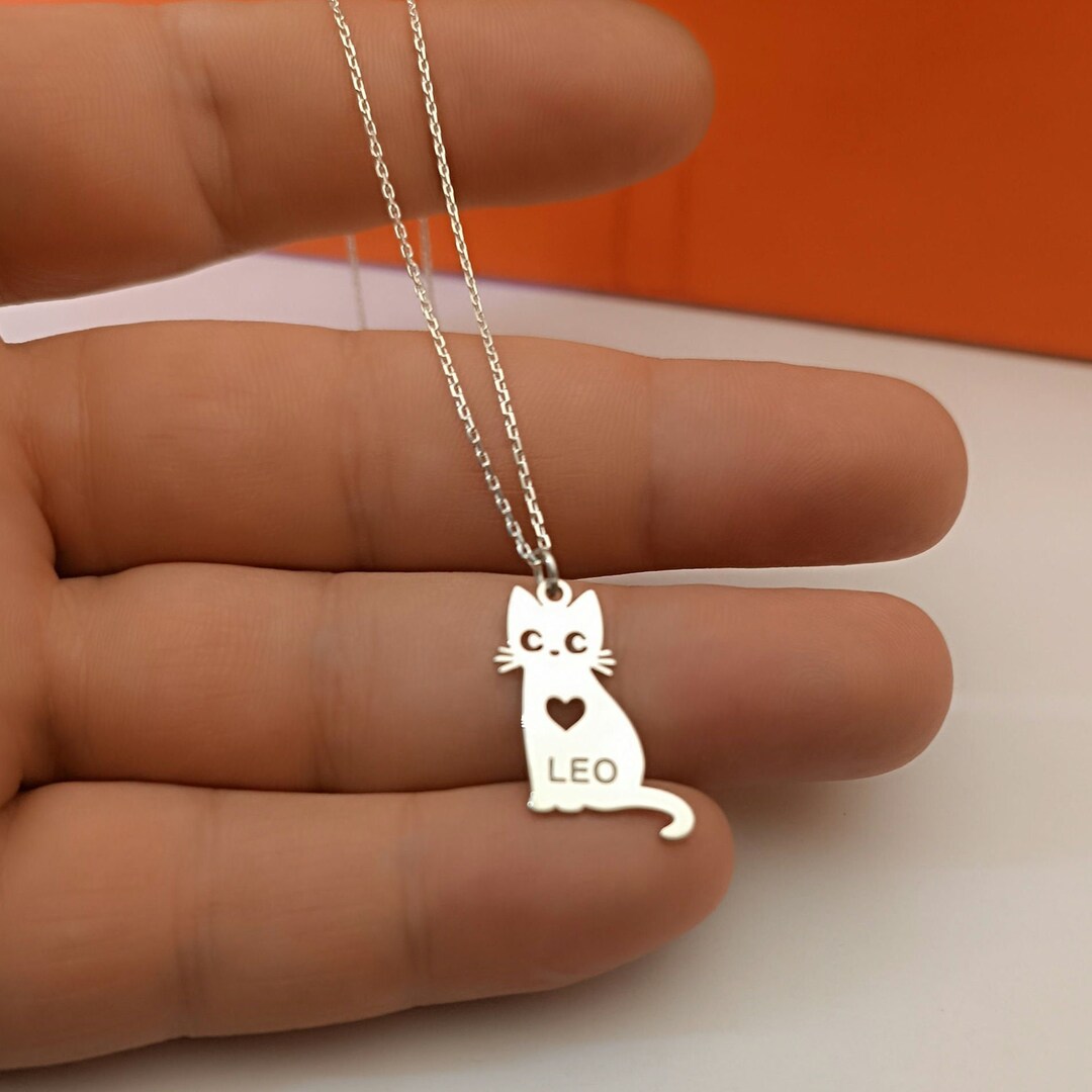Personalized Cat Charm Necklace - Cat Name Necklace - Name Cat Pendant ...