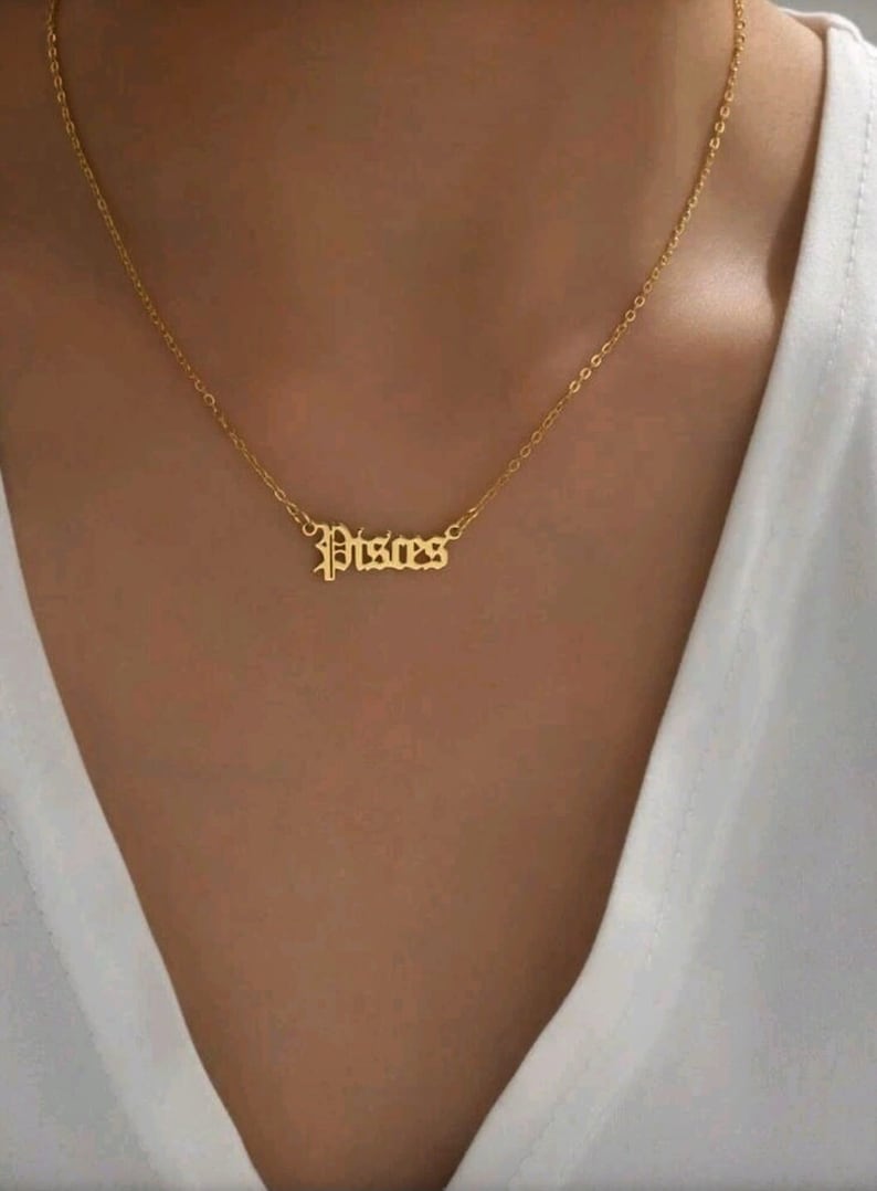 Personalized Gold Gothic Leo Name Necklace: Zodiac Sign Jewelry - Etsy
