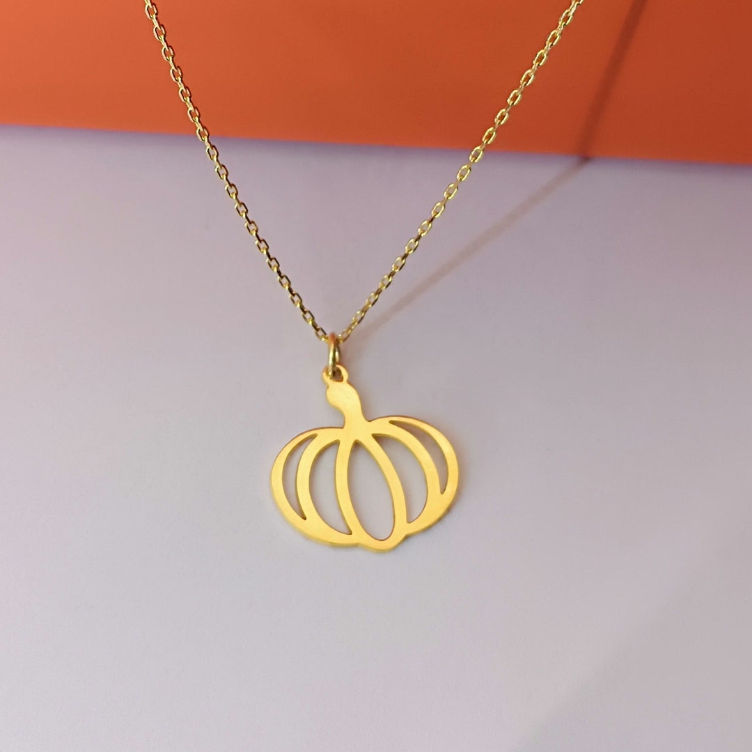 Gold Pumpkin Pendant Necklace: Sterling Silver Halloween Jewelry Gift ...