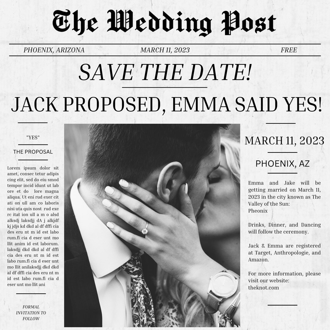 Save the Date Newspaper Style Canva Template - Etsy