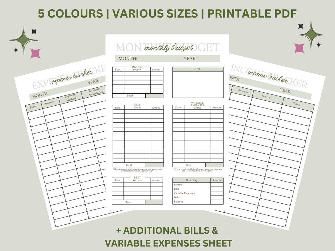 A5 Monthly Budget Printable Package, Budget Template, Income Tracker ...