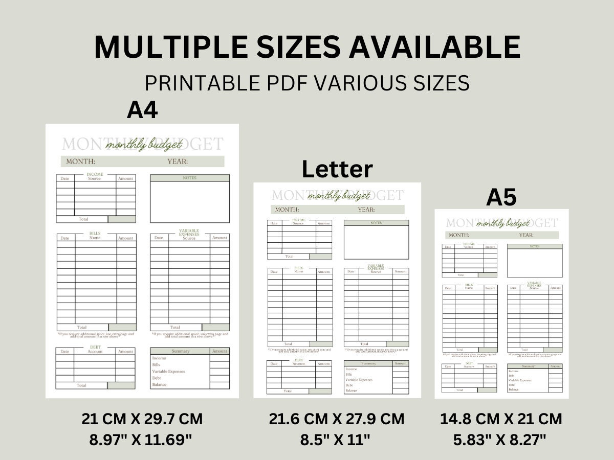 A5 Monthly Budget Printable Package, Budget Template, Income Tracker ...