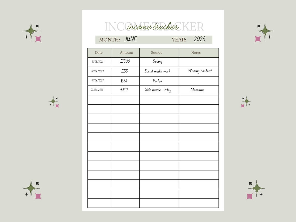 Monthly Income Tracker Printable, Budget Template, Budget Tracker ...