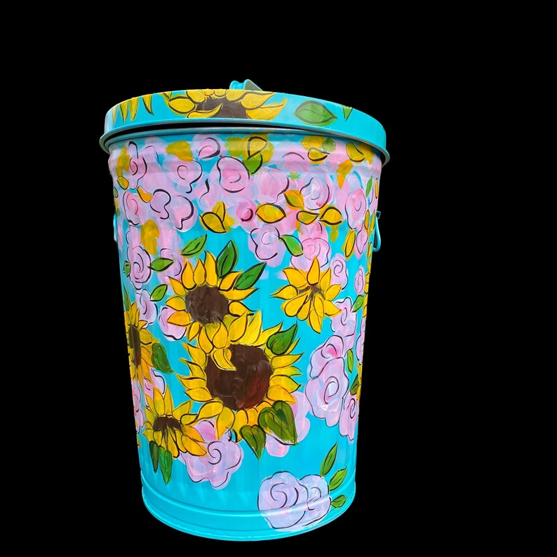 Hand Painted 20gal. Metal Garbage/trash Cans With Lid - Etsy