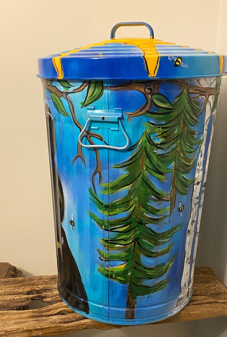 Hand Painted 20gal. Metal Garbage/trash Cans With Lid - Etsy