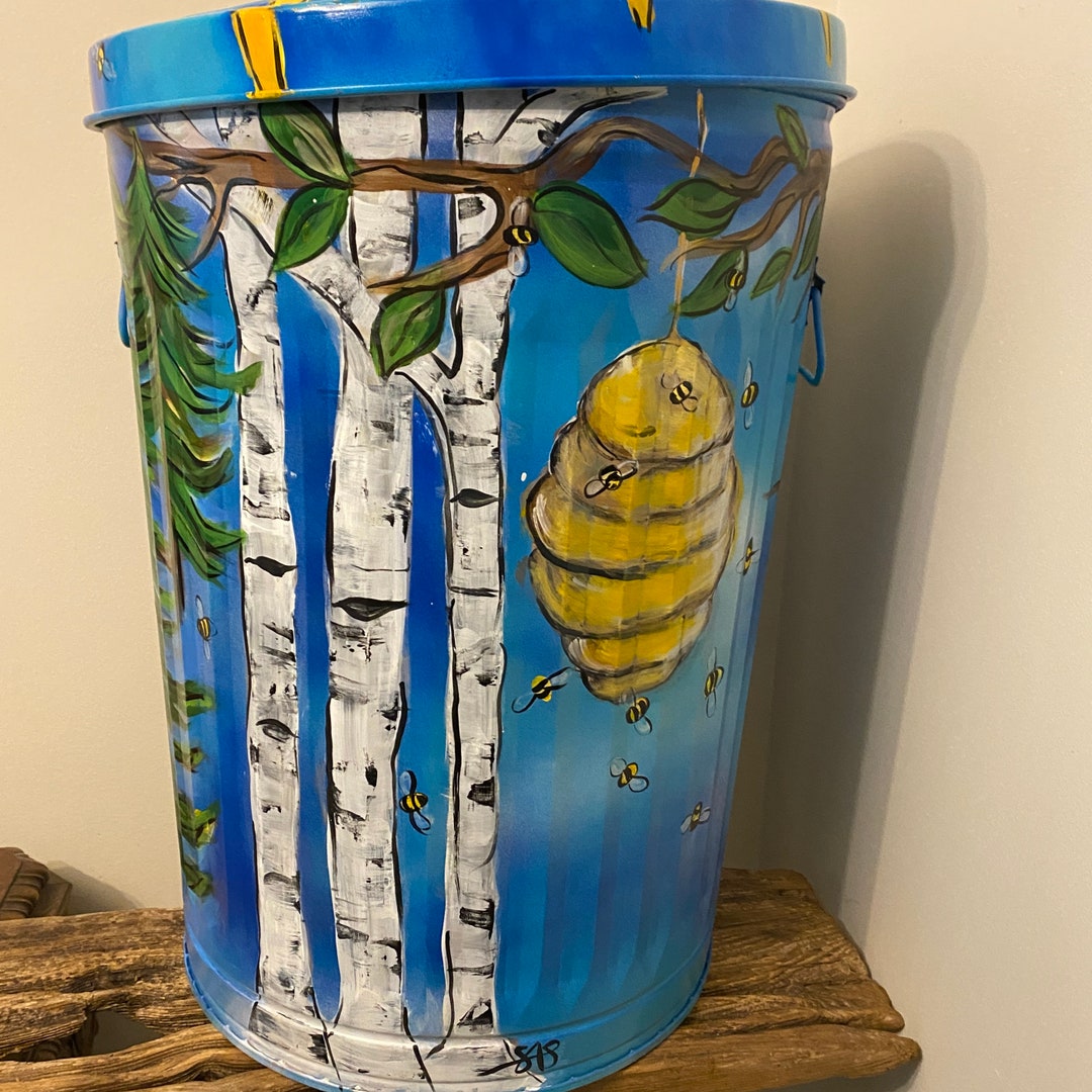Hand Painted 20gal. Metal Garbage/trash Cans With Lid - Etsy