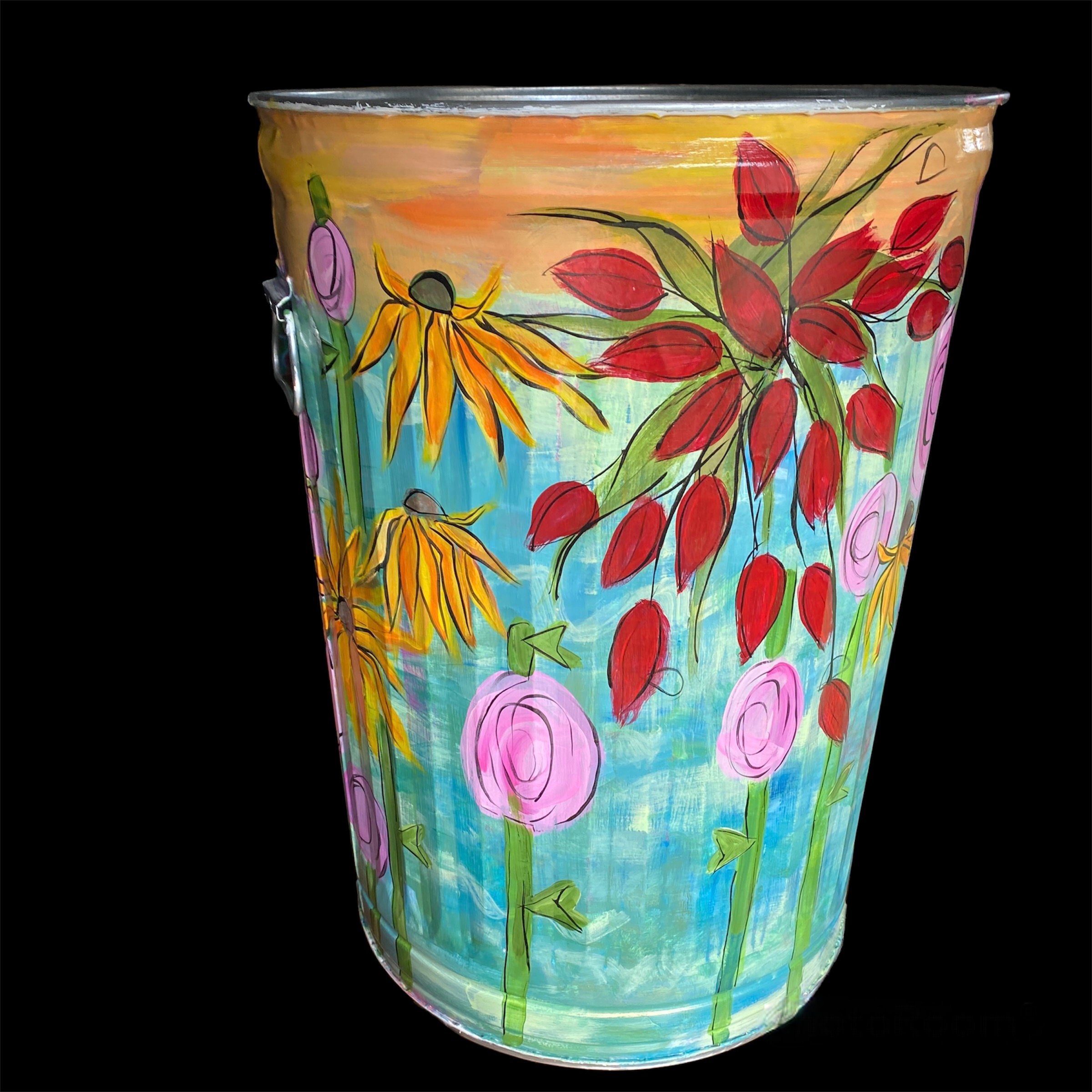 Hand Painted 20gal. Metal Garbage/trash Cans With Lid - Etsy