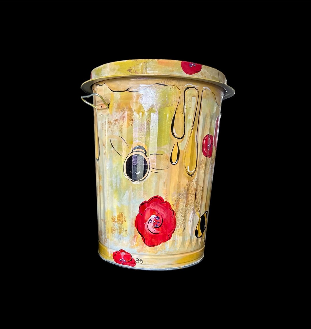 Hand Painted 20 Gal. Metal Garbage/trash Cans With Lid. Painted by ...