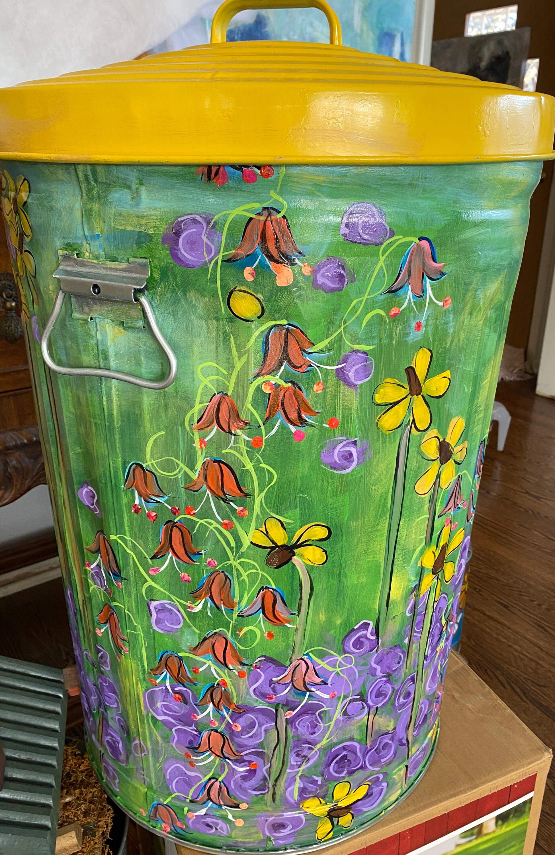 Hand Painted 20gal. Metal Garbage/trash Cans With Lid - Etsy
