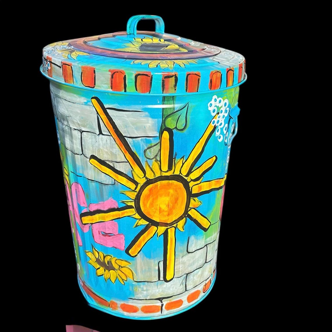 Hand Painted 20gal. Metal Garbage/trash Cans With Lid. 29" X 21" CUSTOM ...