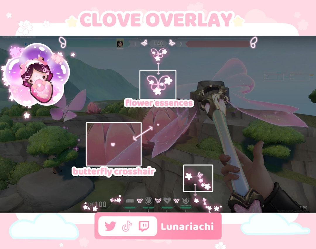 Valorant Clove Stream Overlay: Butterfly Crosshair, Pink Floral HUD - Etsy