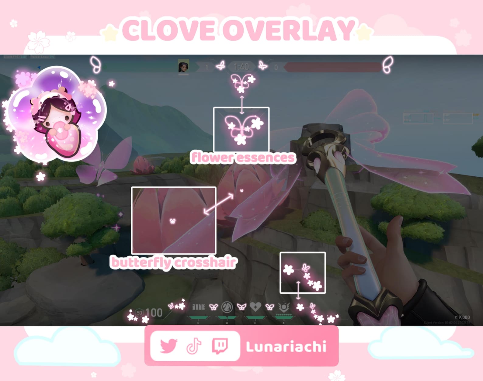 Valorant Clove Overlay | Butterfly Crosshair & Floral Twitch Overlay ...