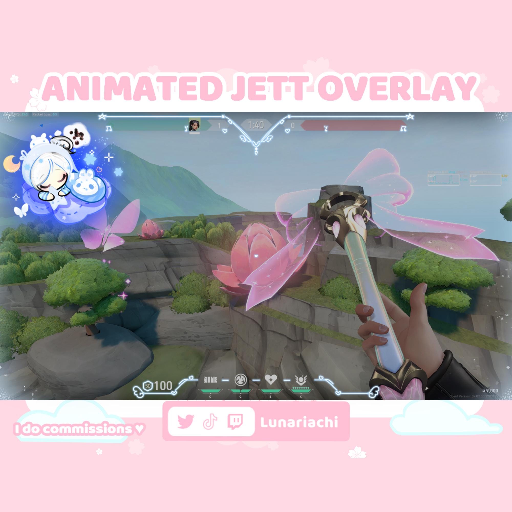 Valorant Jett Twitch Cam Overlay | Bunny Sakura Animated Background ...