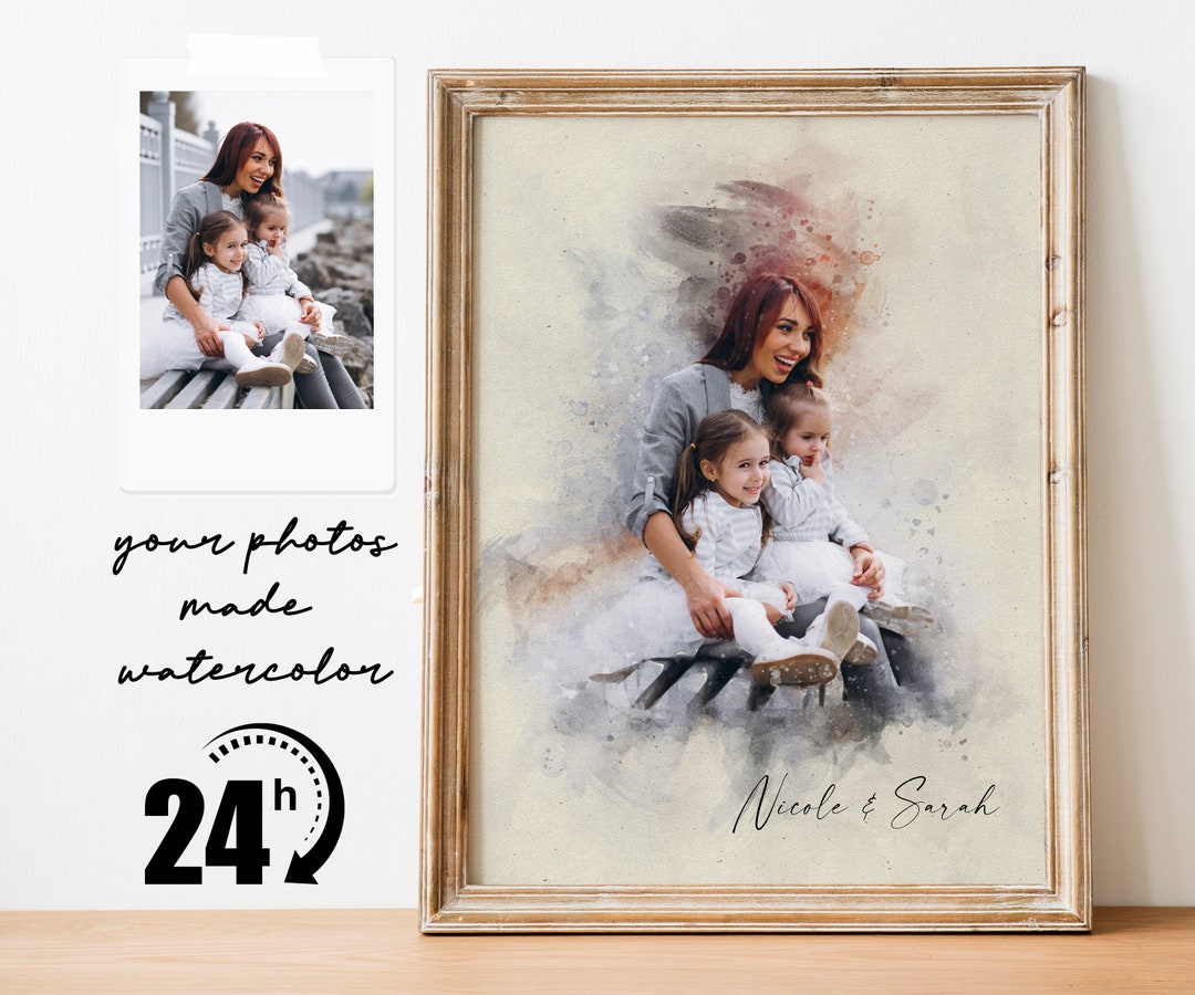 Mothers Day Custom Watercolor Portrait From Photo, Personalized Gift ...