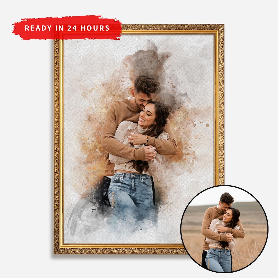 Hand-painted Couple Portrait | Custom Valentines Gift | Watercolor Art ...