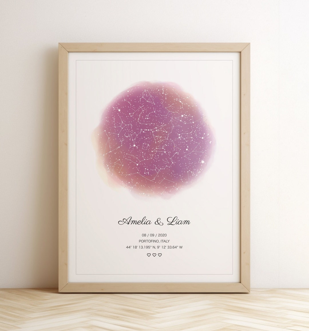 Custom Digital Star Map Second Anniversary, Personalized Sky Chart ...