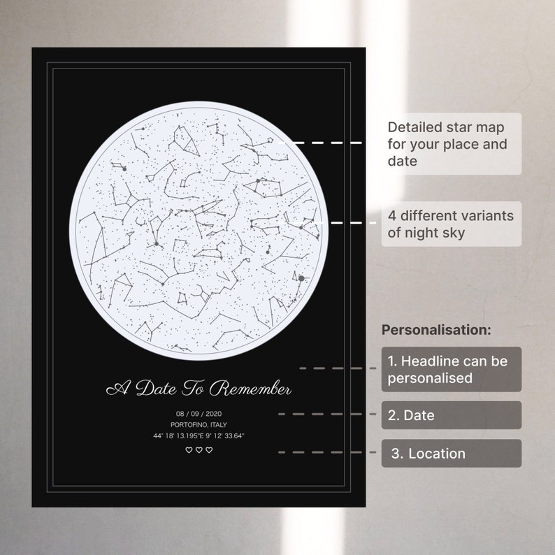 Digital Custom Star Map by Date, Printable Sky Chart, Anniversary Gift ...