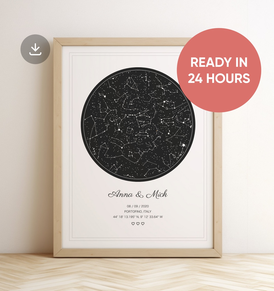 Custom Digital Star Map Gift, Personalised Sky Chart Poster ...